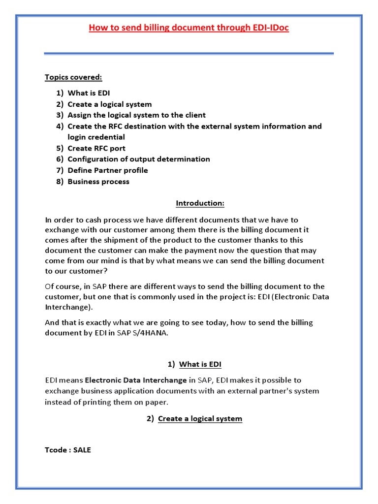 How To Send Biiling Document Through Edi Idoc PDF | PDF | Electronic Data Interchange | Invoice