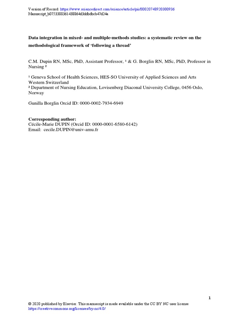 Data Integration in Mixed and Multiple Method Studies | PDF | Systematic Review | Qualitative ...