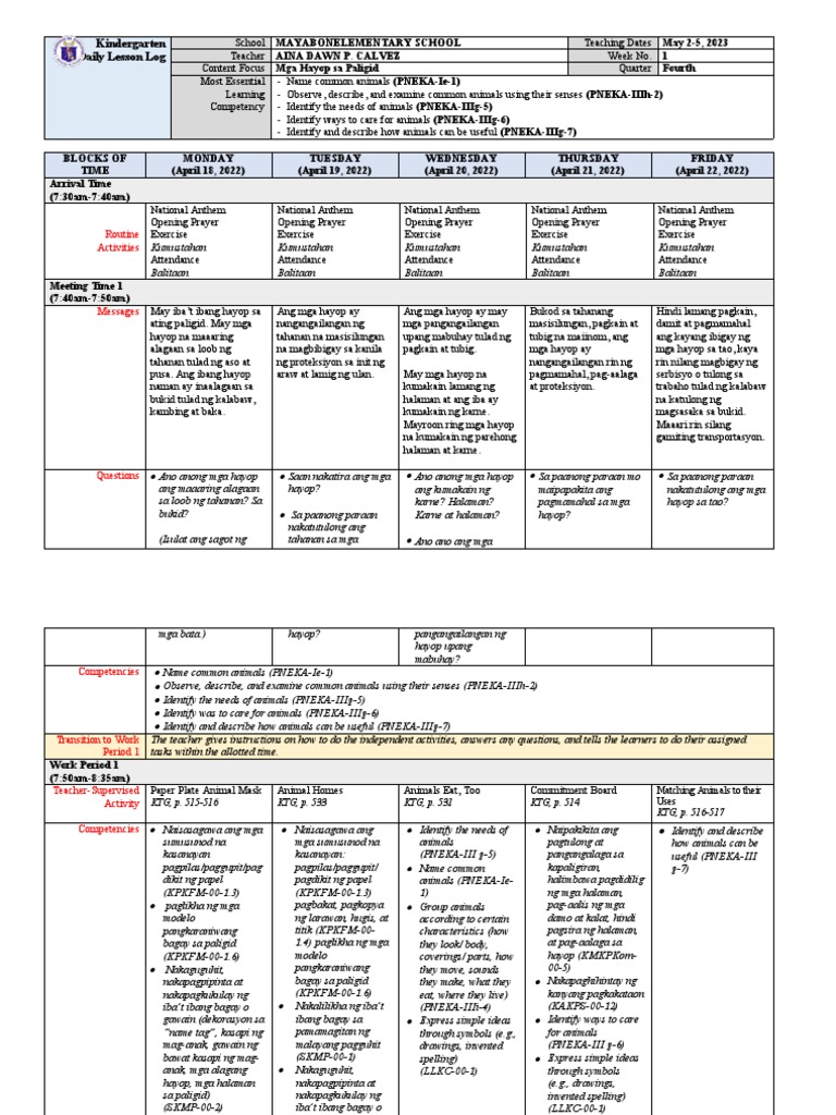 Kindergarten-DLL-MELC-Q4-Week 1 Asf | PDF
