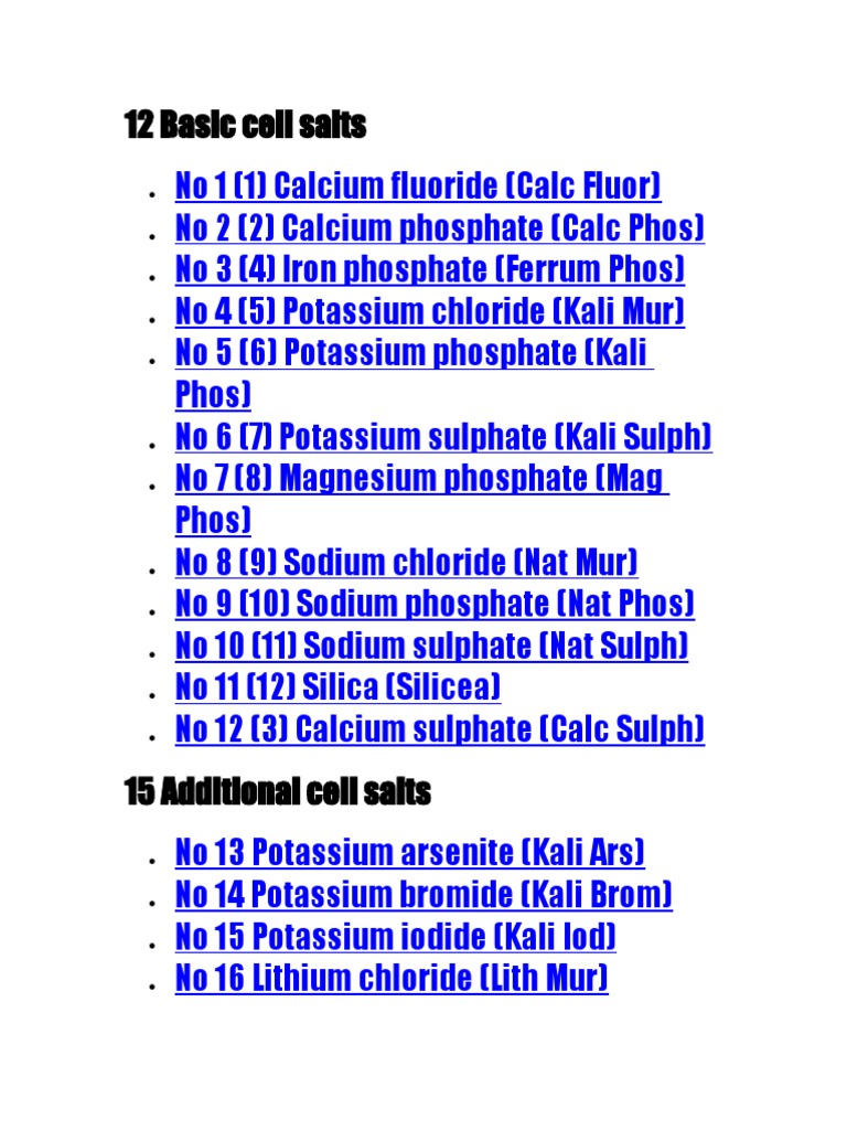 Overview of 27 Cell Salts | PDF