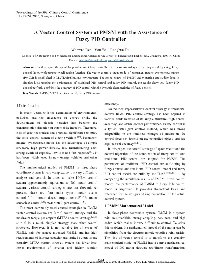 A Vector Control System of PMSM With The Assistance of Fuzzy PID ...