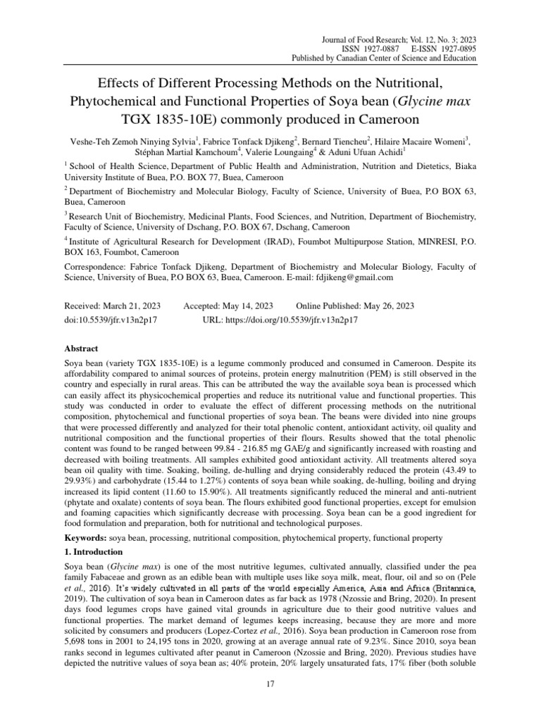Effects of Different Processing Methods On The Nut | PDF | Soybean ...