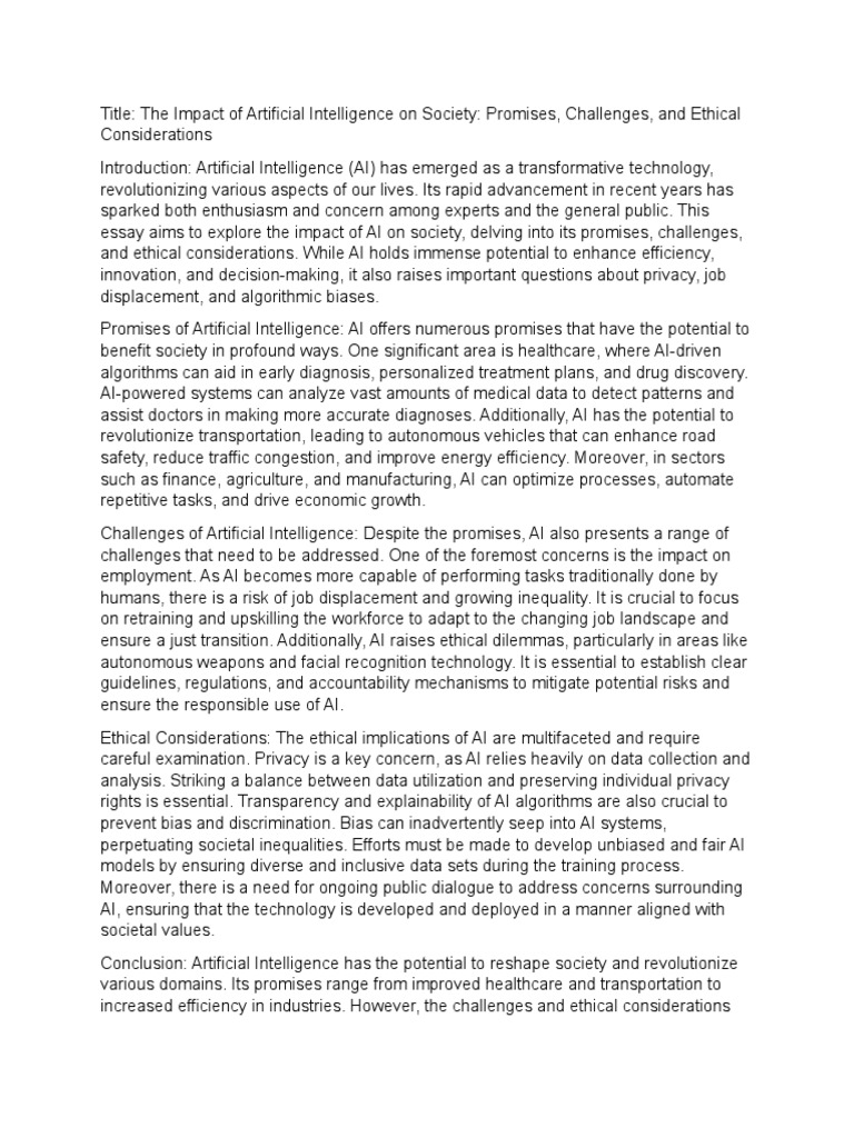AI's Societal Impact: Promises and Ethics | PDF | Artificial ...