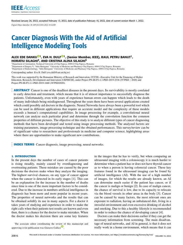 Cancer Diagnosis With The Aid of Artificial Intelligence Modeling Tools ...