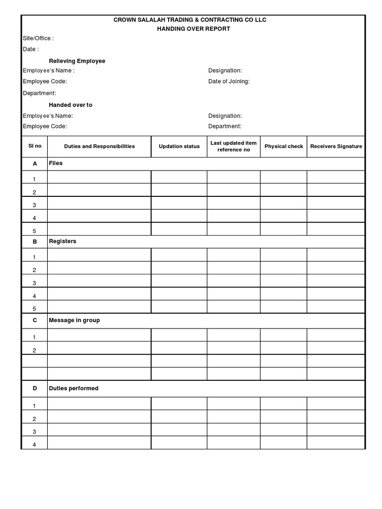 Handing Over Note | PDF