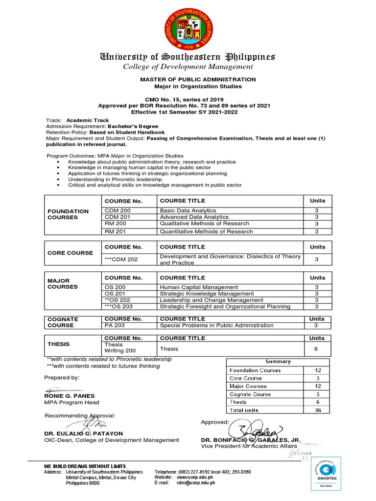 Prospectus in MPA Major in Organization Studies | PDF | Thesis | Public ...