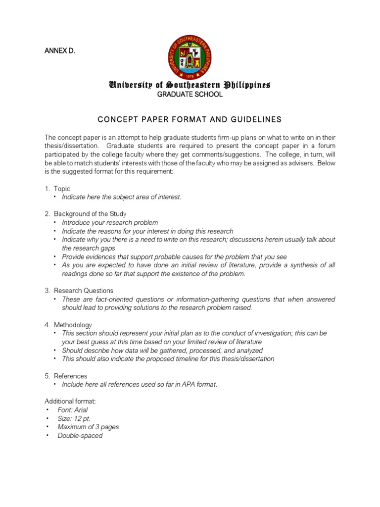 ANNEX D - CONCEPT PAPER FORMAT AND GUIDELINES USEP GRAD SCHOOL | PDF
