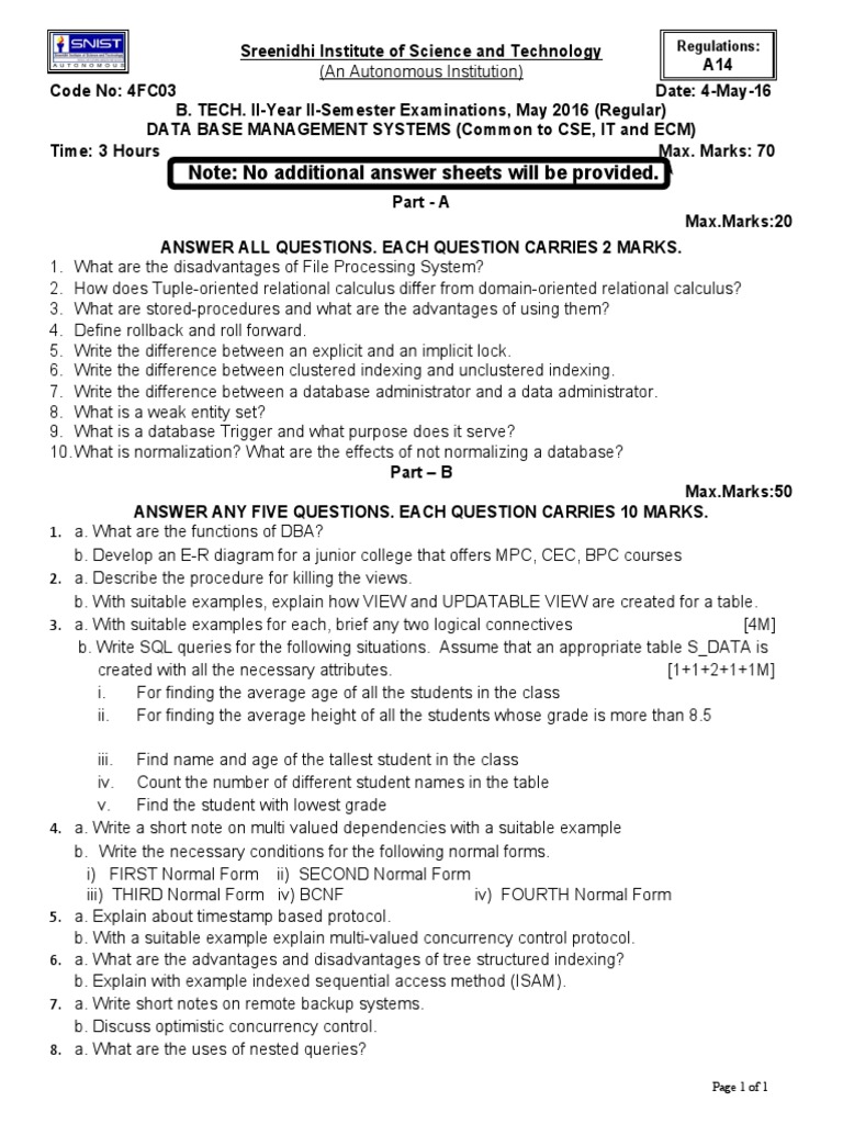 A14-DBMS - (CSE, IT & ECM) - Reg | PDF | Databases | Database Index
