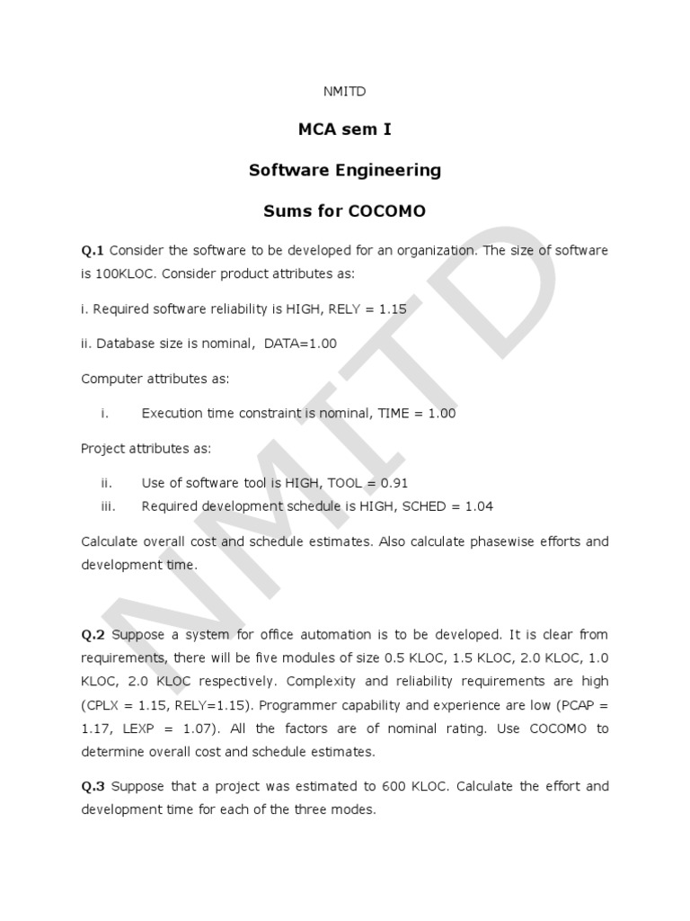COCOMO Sums | PDF | Software | Reliability Engineering