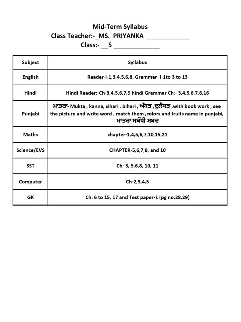 5th Mid-Term Syllabus | PDF | Language Arts & Discipline | Foreign Language Studies