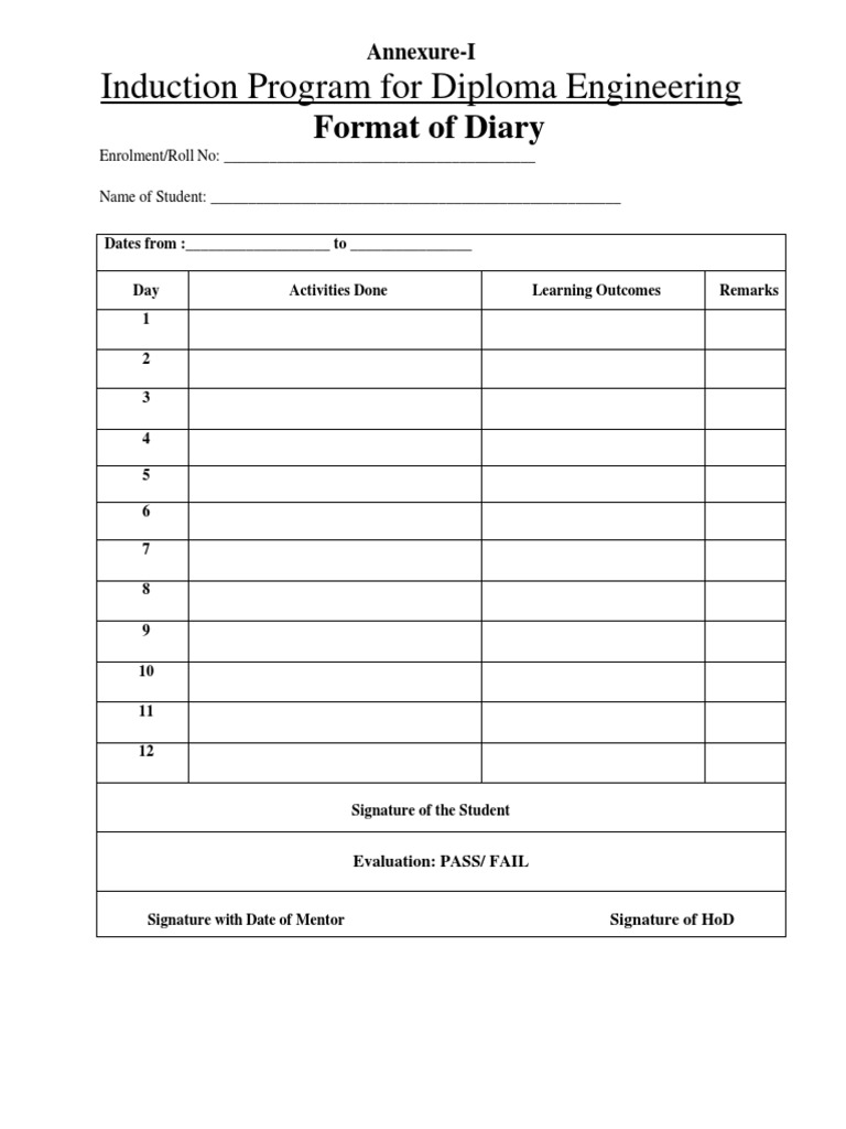 Format of Diary | PDF