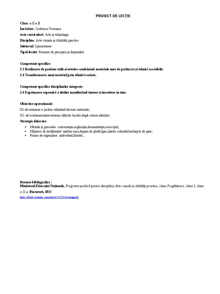 Proiect de Lectie AVAP 1 | PDF