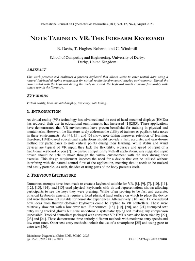 Note Taking in VR: The Forearm Keyboard | PDF | Virtual Reality | Computer Keyboard