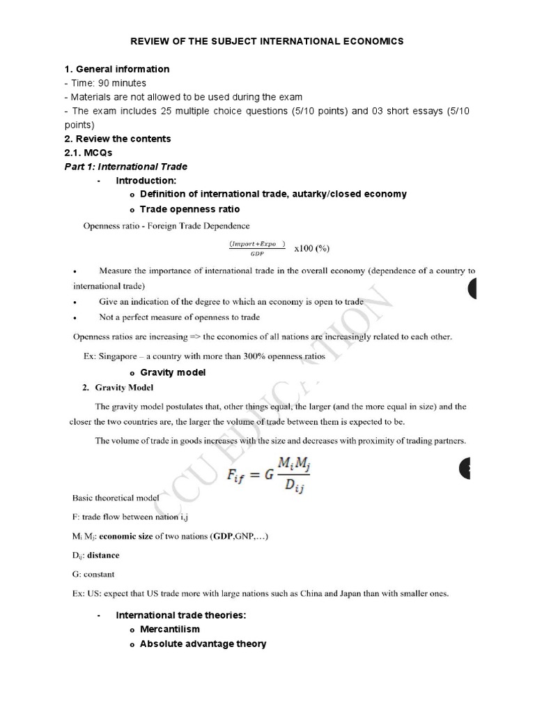 International Economics Exam Review Guide | PDF | Option (Finance ...