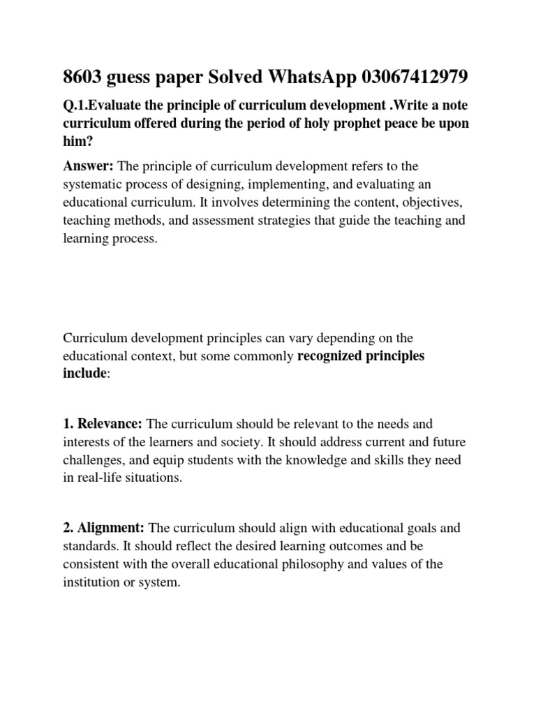 8603 Guess Paper-1 - Unlocked | PDF | Curriculum | Educational Assessment