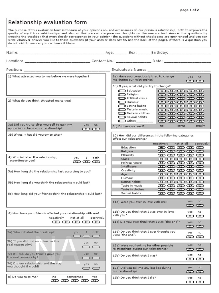 Relationship Evaluation Form Guide | PDF | Sexual Intercourse | Psychology