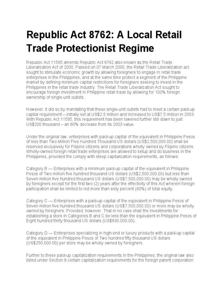 Ra11595 Retail Trade Liberalization Act | PDF | United States Dollar ...