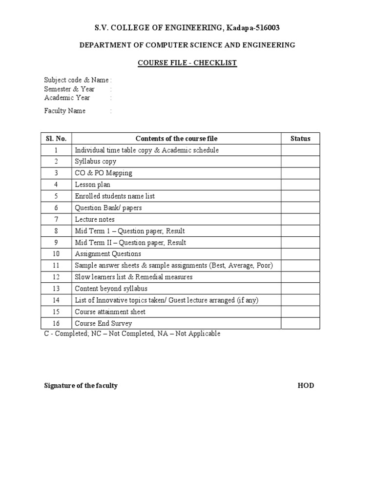 Course File Check List | PDF