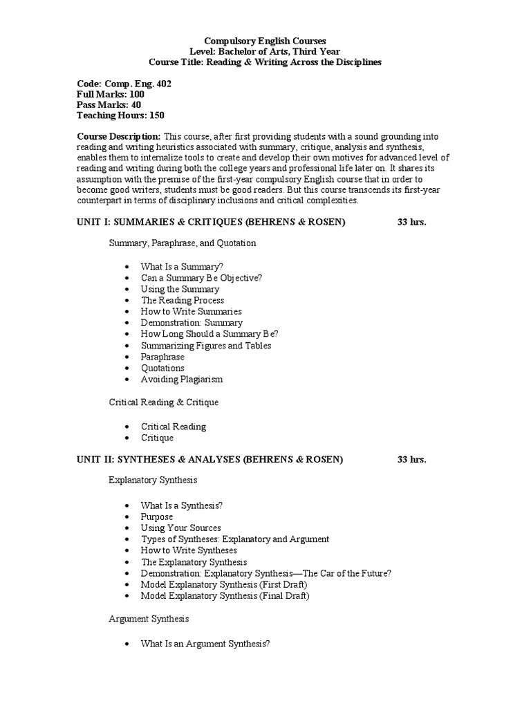 BA Third Year Syllabus Com English II | PDF