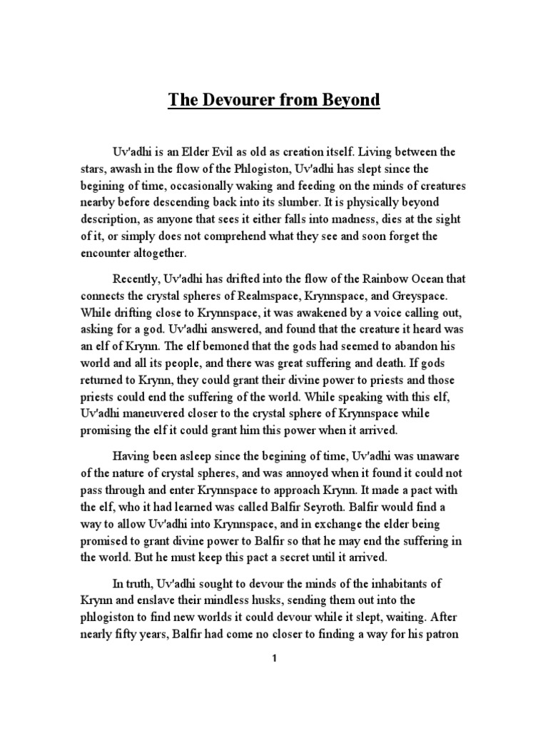 The Devourer From Beyond - The Story of Uvadhi | PDF
