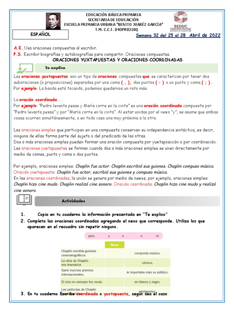 Oraciones Compuestas: Yuxtapuestas y Coordinadas | PDF