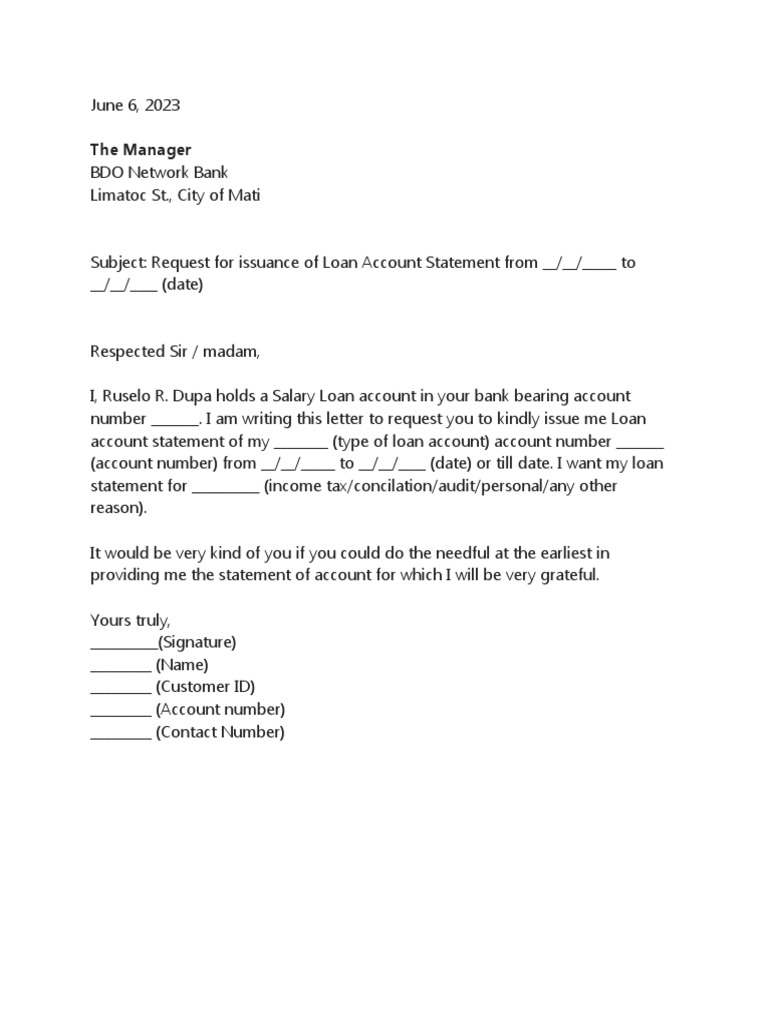 Request Letter For SOA | PDF