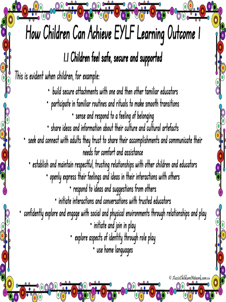 EYLF Outcomes and Children Achievements Posters 1 | PDF