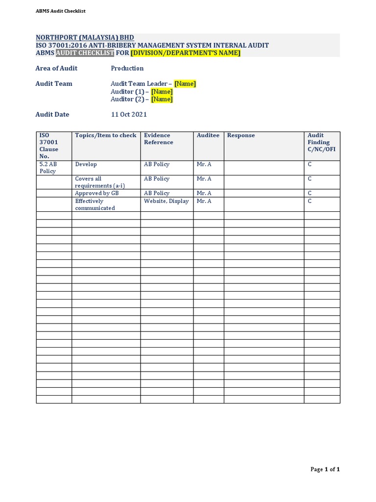4.0 ABMS Audit Checklist | PDF | Finance & Money Management ...