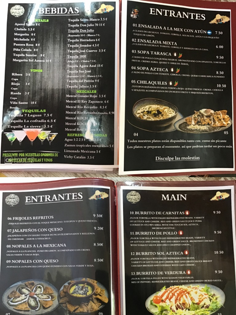 Restaurante Sol Azteca Menu | PDF