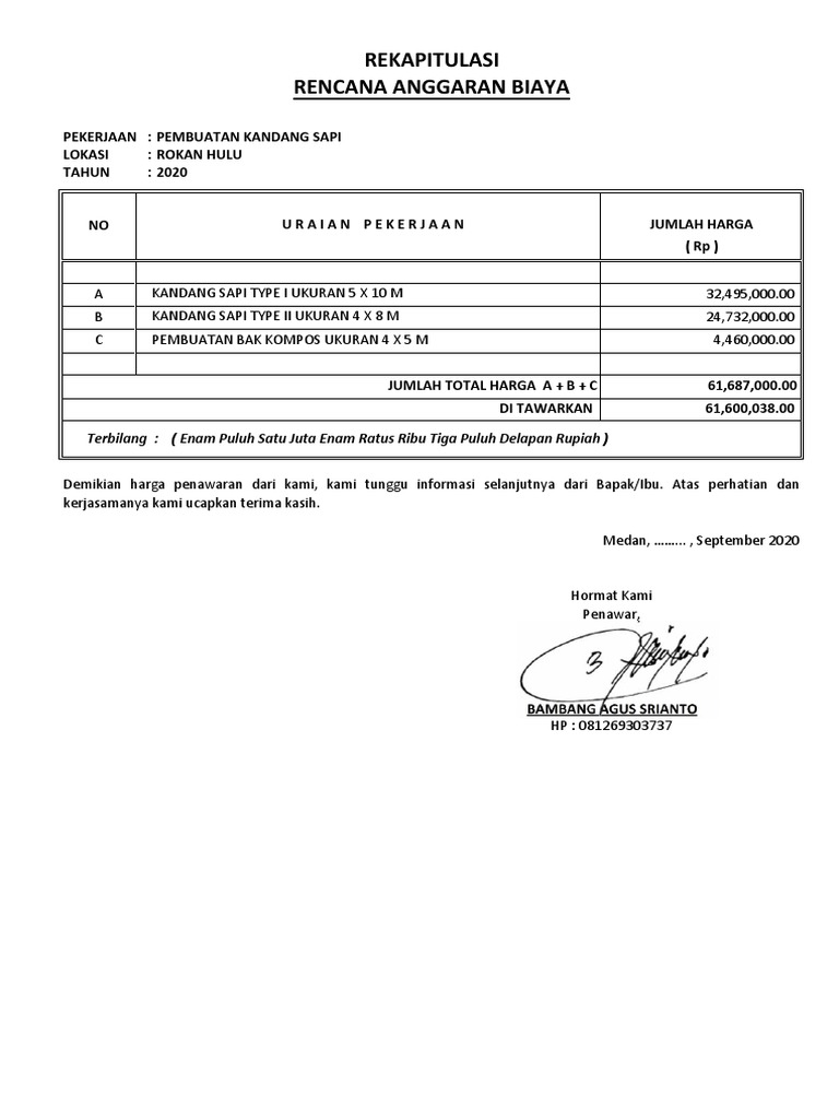 2. RAB PENAWARAN KANDANG SAPI OK | PDF