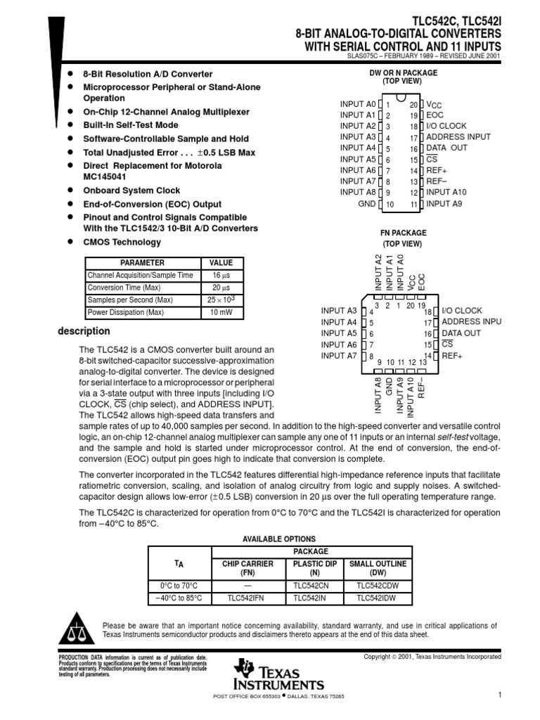 Ic11 TLC542 Adc | PDF | Analog To Digital Converter | Information And ...