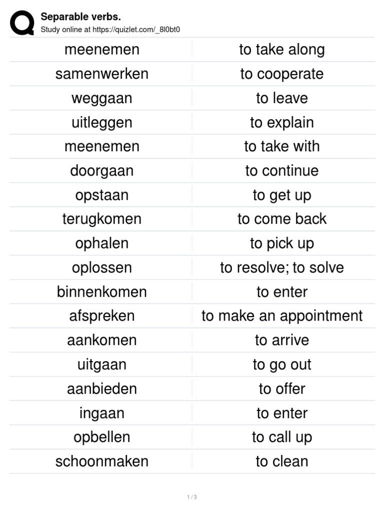 Writing - Separable Verbs. | PDF