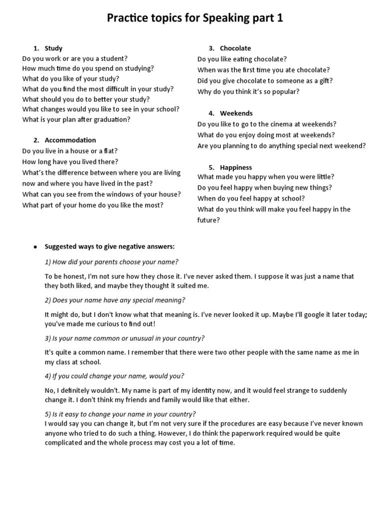 Intro IELTS Speaking Part 1 | PDF