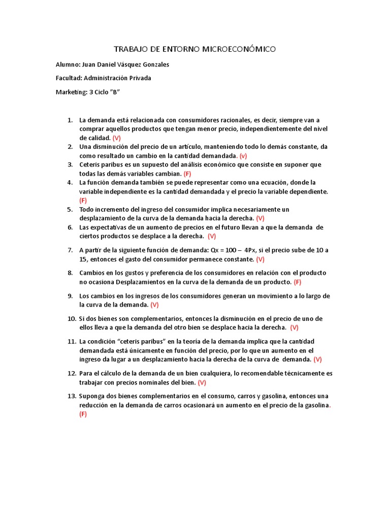 Trabajo de Ent. Microeconomico Juan Vasquez | PDF | Curva de demanda ...