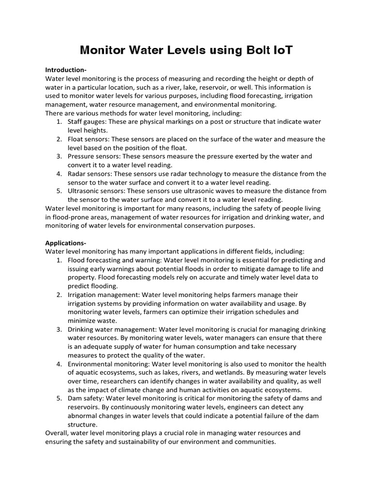 Water Level Monitor Using Bolt IoT | PDF | Water | Water Resources