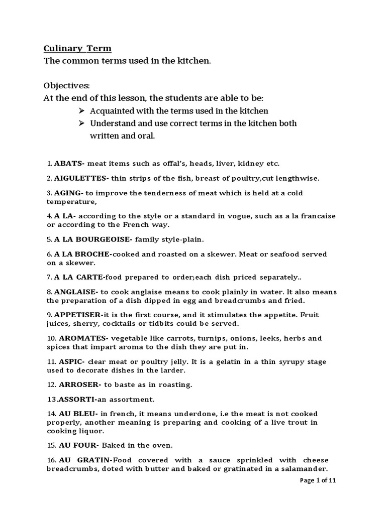Culinary Terms | PDF | Hors D'oeuvre | Soup