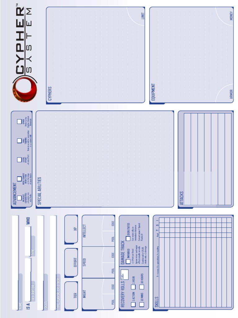 Cypher Character Sheet | PDF