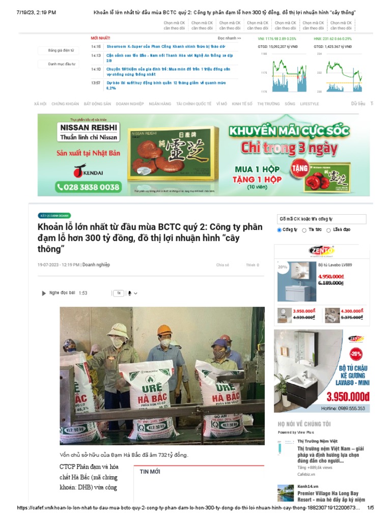 Khoản lỗ lớn nhất từ đầu mùa BCTC quý 2_ Công ty phân đạm lỗ hơn 300 tỷ đồng, đồ thị lợi nhuận ...