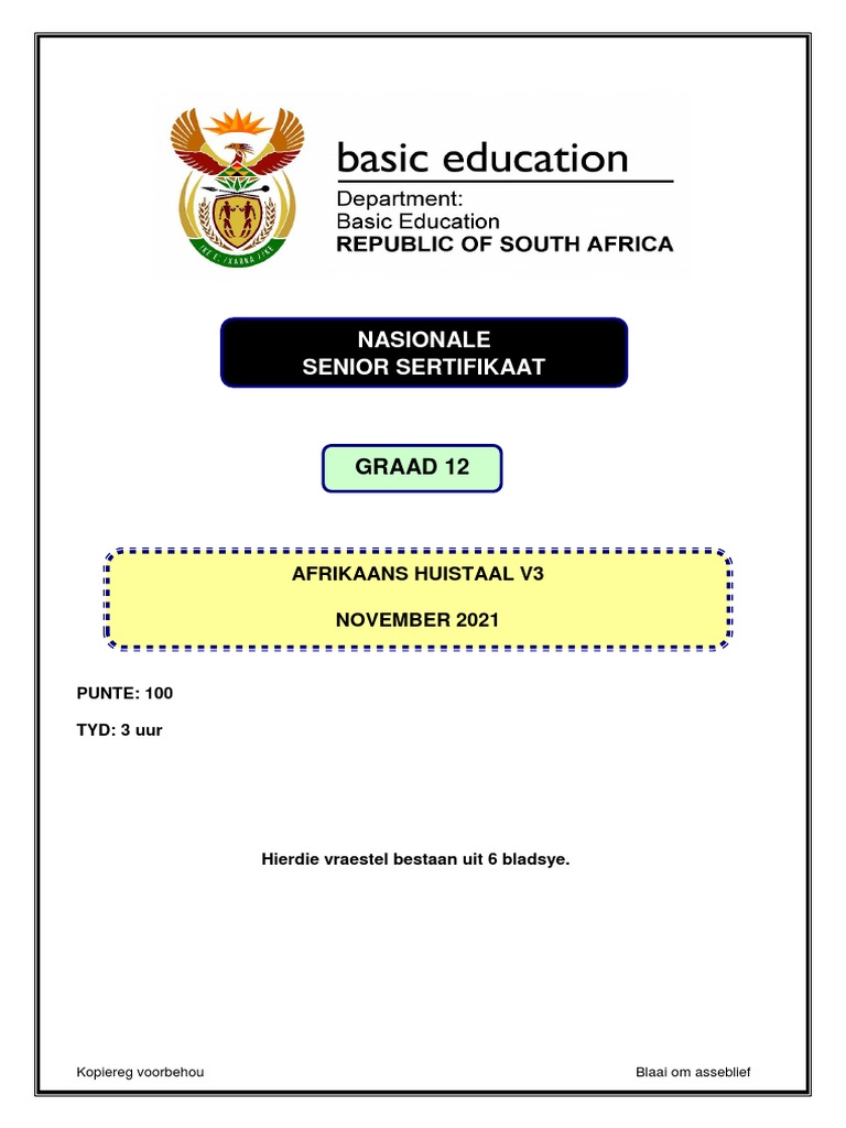 Afrikaans HL P3 Nov 2021 | PDF