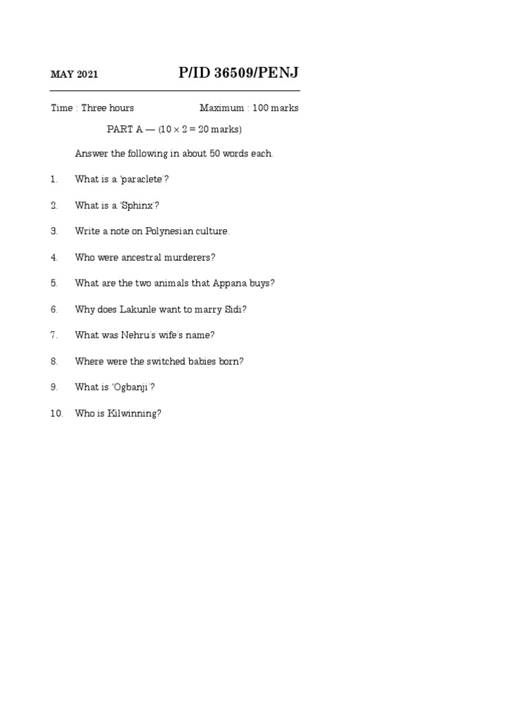 UNOM IDE MA English Paper May 2021 PENJ | PDF