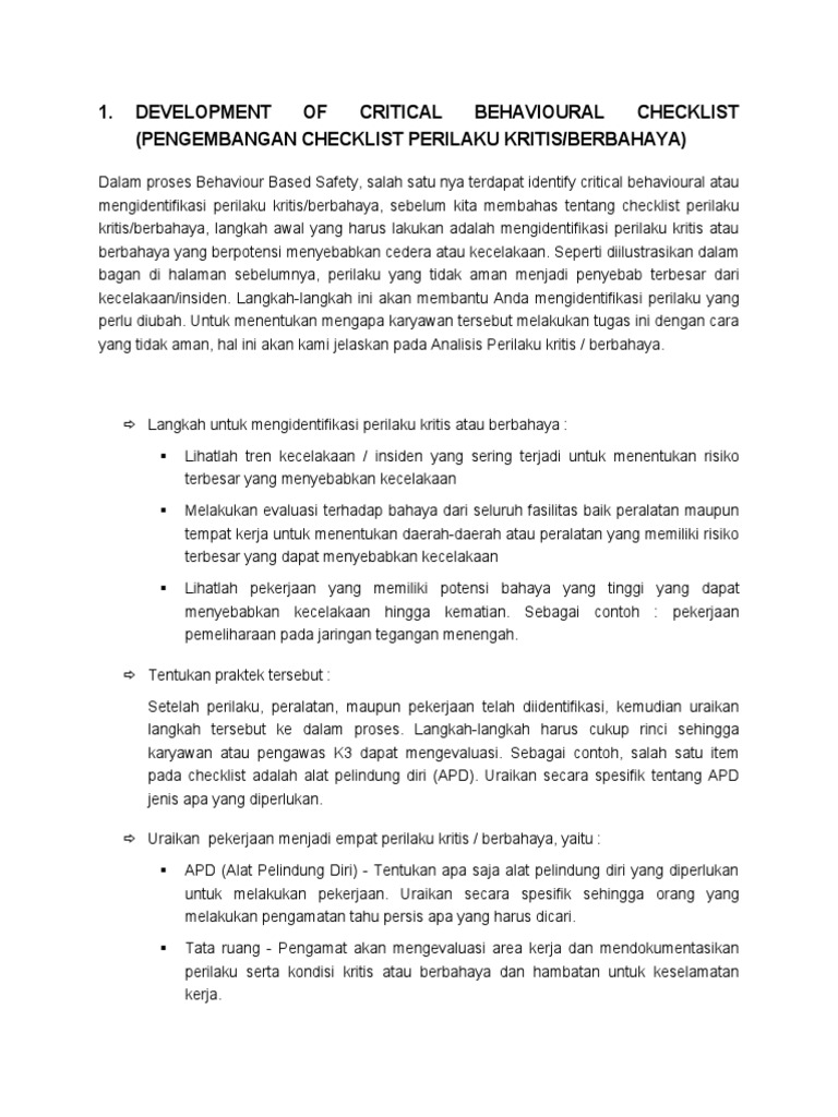 Development of Critical Behavioural Checklist | PDF