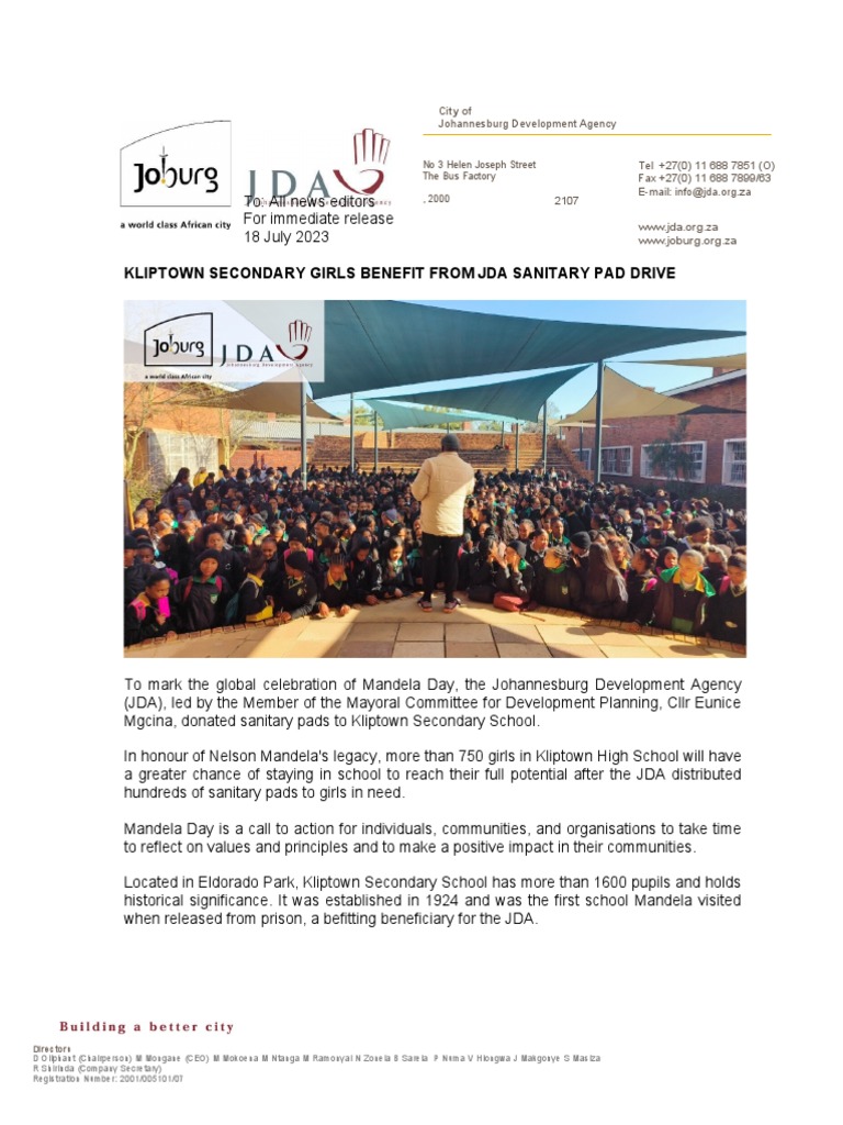 Mandela Day Sanitary Pad Drive | PDF