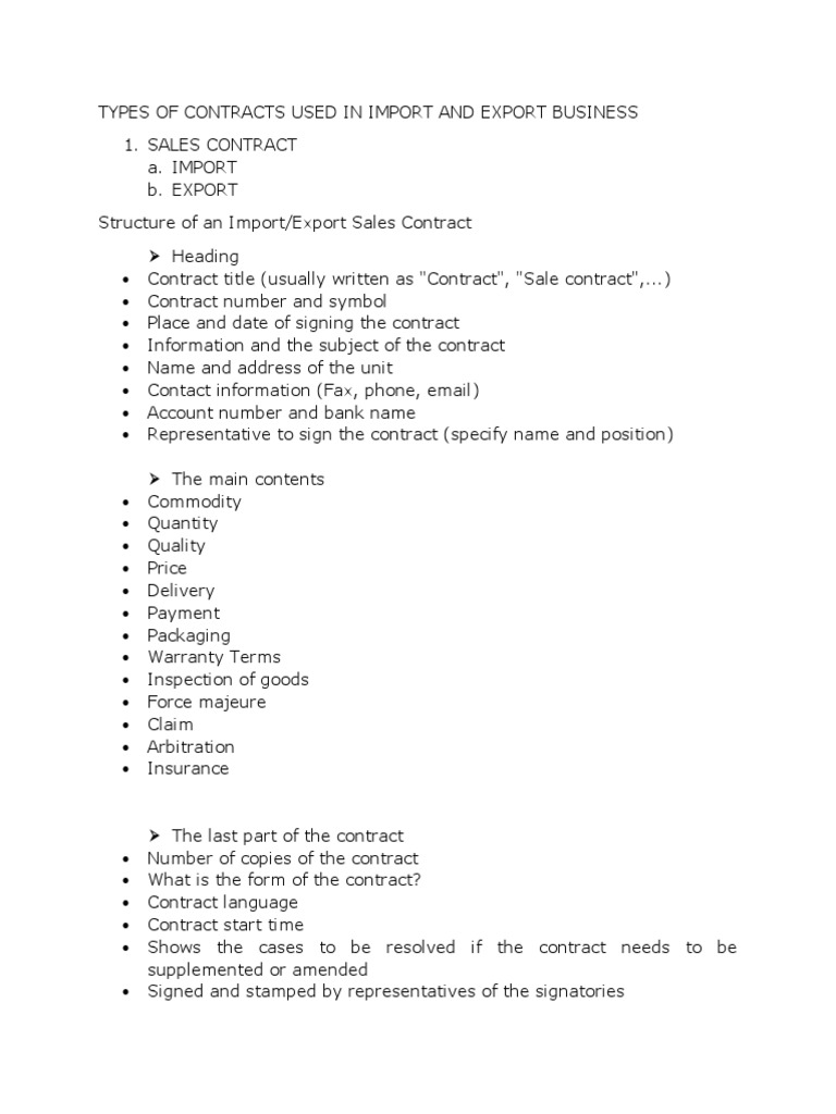Types of Contract Used in Import and Export Business | PDF | Bill Of ...