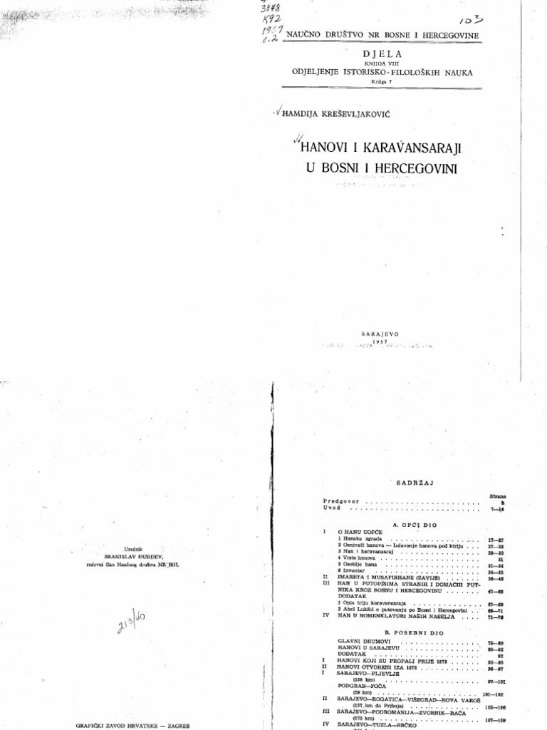 Hamdija Kreševljaković - Hanovi I Karavanseraji U Bosni I Hercegovini | PDF