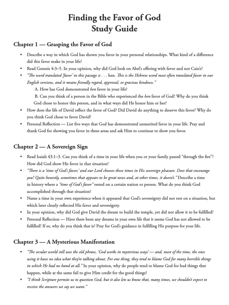 Study Guides - Finding The Favor of God (Study Guide) | PDF | Prayer | God