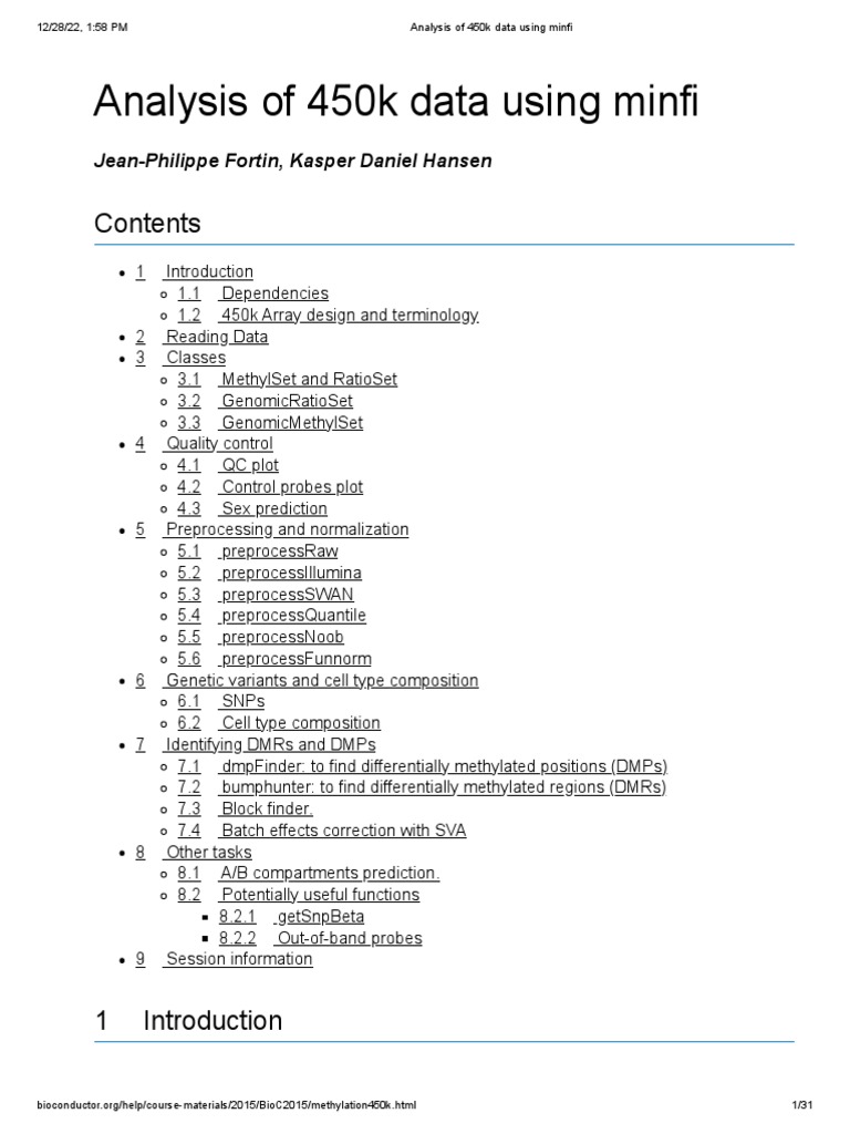 Analysis of 450k Data Using Minfi | PDF | Dna Methylation | Single Nucleotide Polymorphism