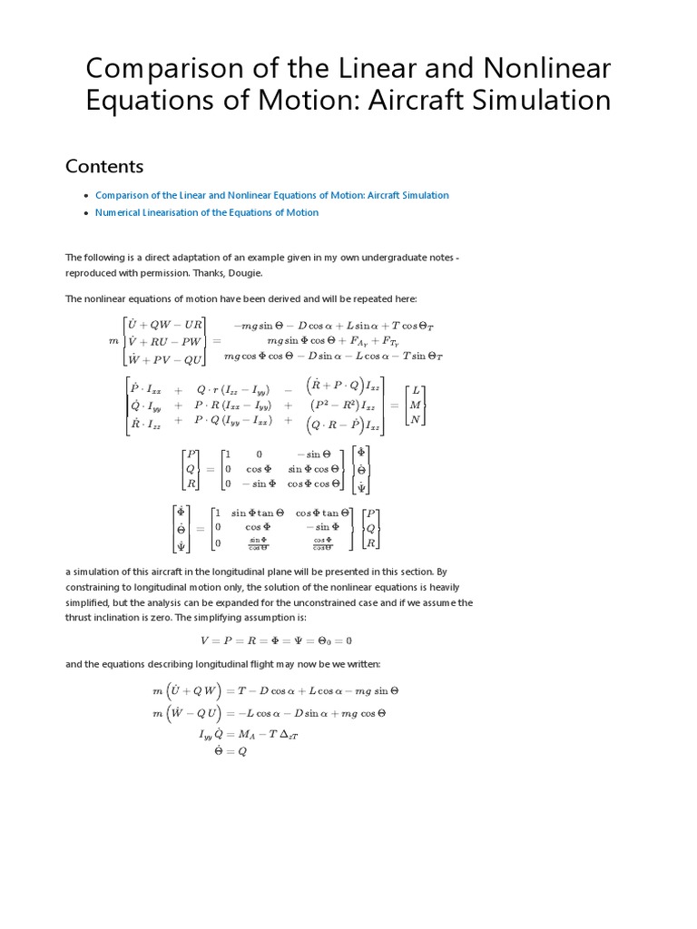 Comparison of The Linear and Nonlinear Equations of Motion - Aircraft Simulation - Aircraft ...
