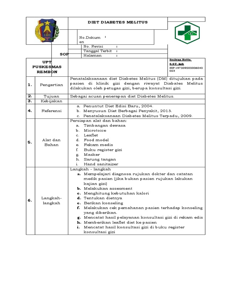 SOP DIET DIABETES MELITUS | PDF
