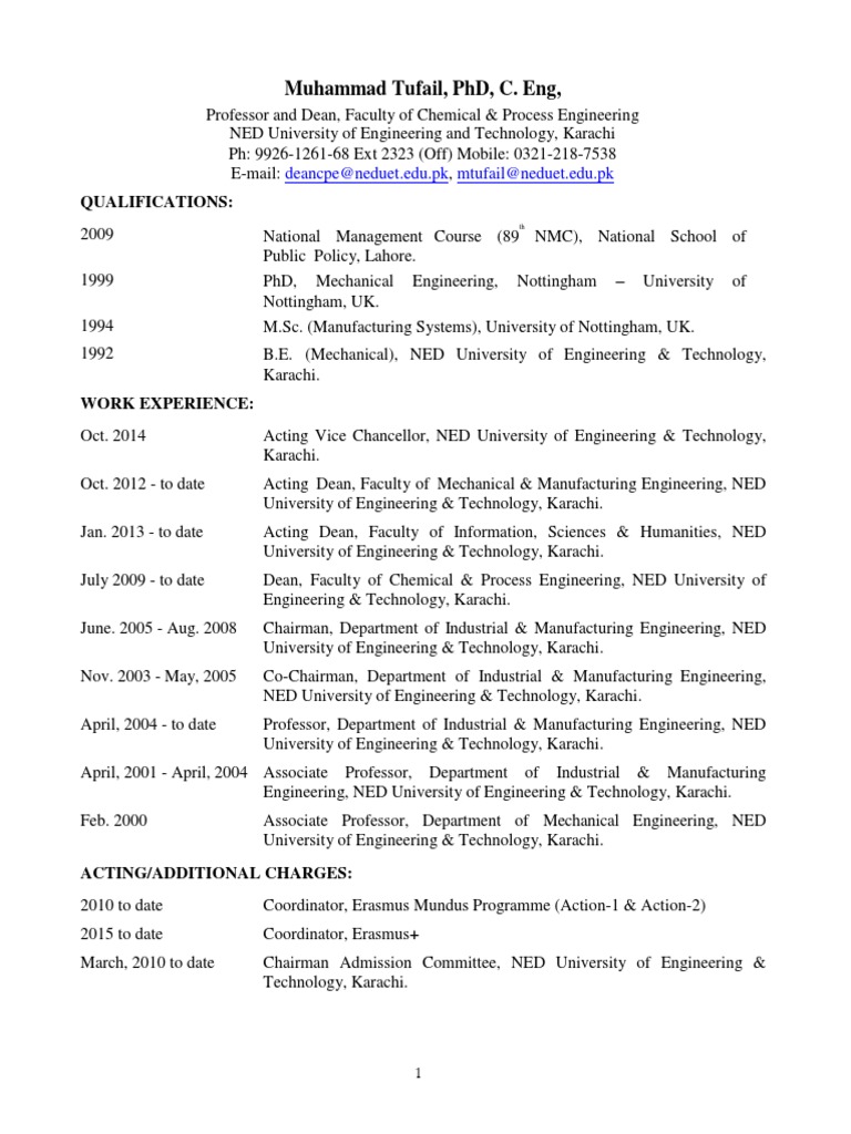CV DR Tufail | PDF | Engineering