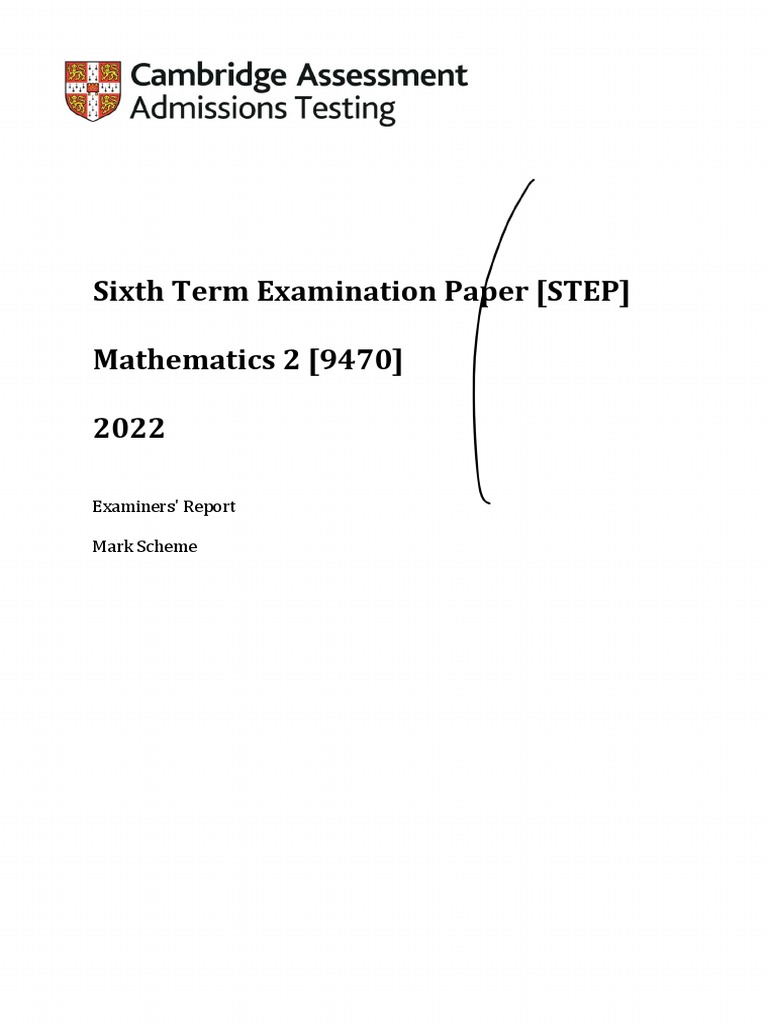 STEP 2 2022 Examiners' Report and Mark Scheme | PDF | Force | Summation